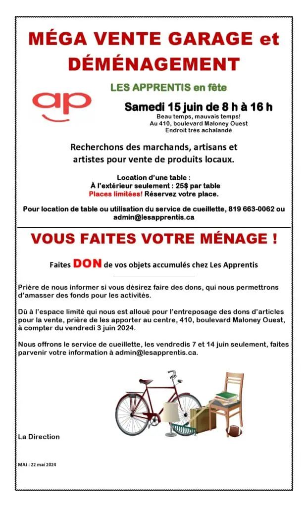 Méga Vente de Garage | Les Apprentis